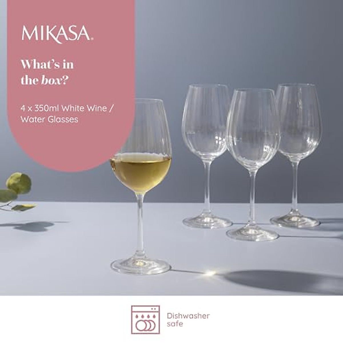 MIKASA Treviso Crystal White Wine Glasses, 350ml, Set of 4 Lead-Free, Clear Fine Glasses with Rippled Effect for Celebrations