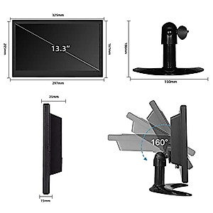 Wstirhy 13.3 inch Small BNC Monitor, 1366x768 Resolution, Small Monitor with Remote Control, HDMI VGA AV BNC USB, Mini Monitorfor Fire Stick, Computer, Raspberry Pi, Kitchen Monitor, Built-in Speaker