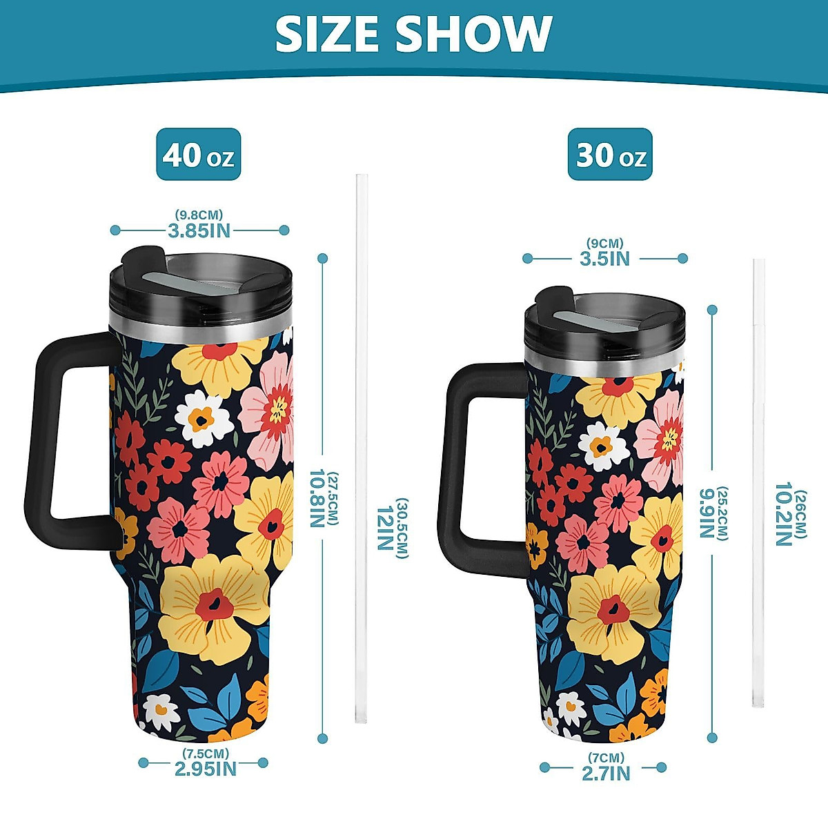 Yasala Car Tumbler with Handle Spring Vivid Flower Travel Mug Coffee Cup Insulated Beverage Container Mega Cup for Hot Cold Drinking Thermos Water Bottle Cupholder Friendly 40 oz