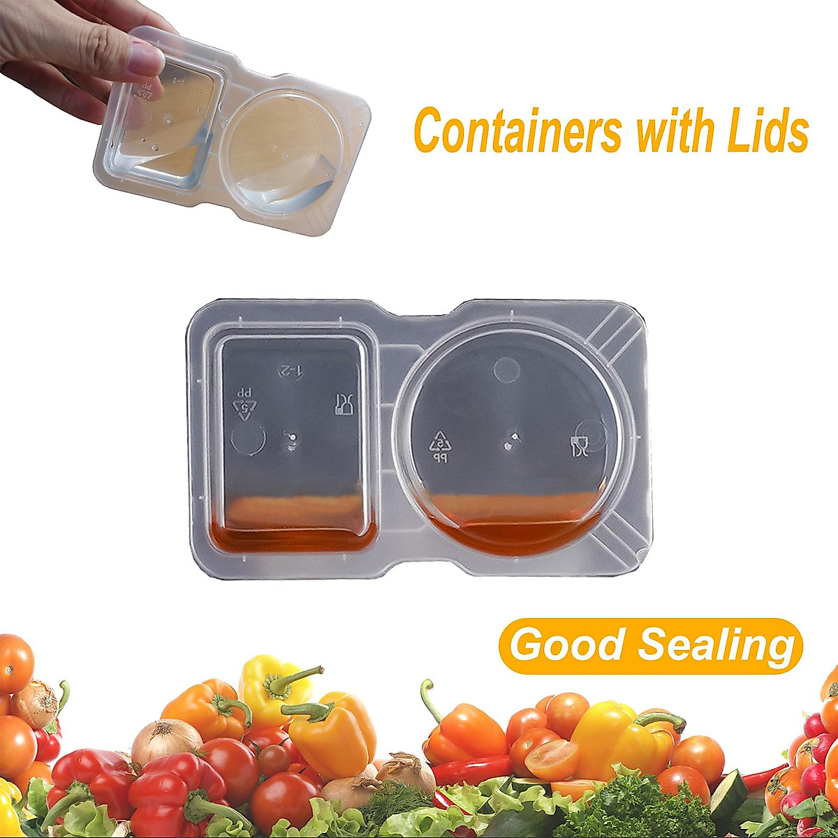 40PCS Double Compartment Snack Containers with Lids,Square & Round Condiment Containers with Lids,Disposable Double Compartment Snack Containers,Easy To Carry, Suitable for Takeout and Outdoor