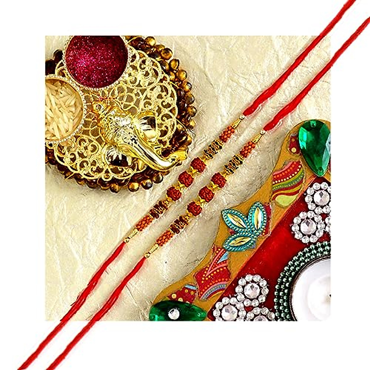 Set of 2 Rakhi Redraksha golden fancy beads thread Rakhi Raksha bandhan - Rakhi for brother