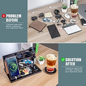 Parkway Home Black Wood Phone Docking Station - Wood Charging Station Organizer Stand, Bedside Nightstand Organizer for Men and Women, Holds Phone, Tablet, Keys, Glasses, EDC and more