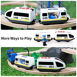 Wood City Battery Operated Train for Wooden Train Track, Electric Locomotive Train Set with Powerful Engine Compatible with Thomas, Brio, Chuggington, Bullet Train Toys for Toddlers 3 4 5 Year Olds