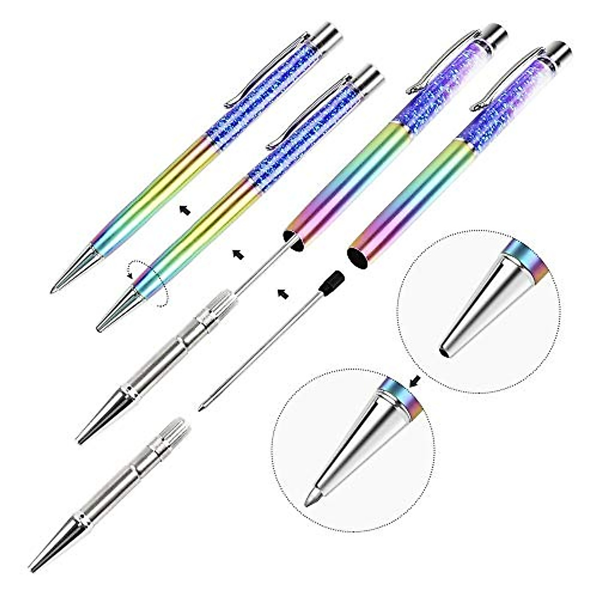 PASISIBICK Ballpoint Pens,Bling Dynamic Crystal Liquid Ballpens Black Ink for Office Supplies(12 Pcs)