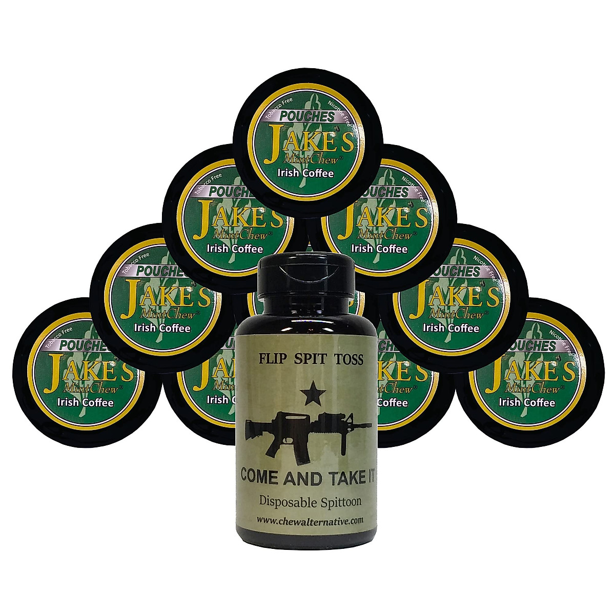 DC Crafts Nation Mud Bud Spittoon Cati with 10 Cans Jake's Mint Chew Irish Coffee Pouches