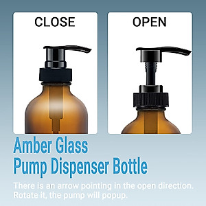 BPFY 4 Pack 16 oz Amber Glass Bottles with Pumps for Shampoo, Essential Oils, Cleaning Products, Lotions, Aromatherapy Oil, Pump Bottles, Refillable Containers with Cap, 8 Chalk Labels, 1 Pen