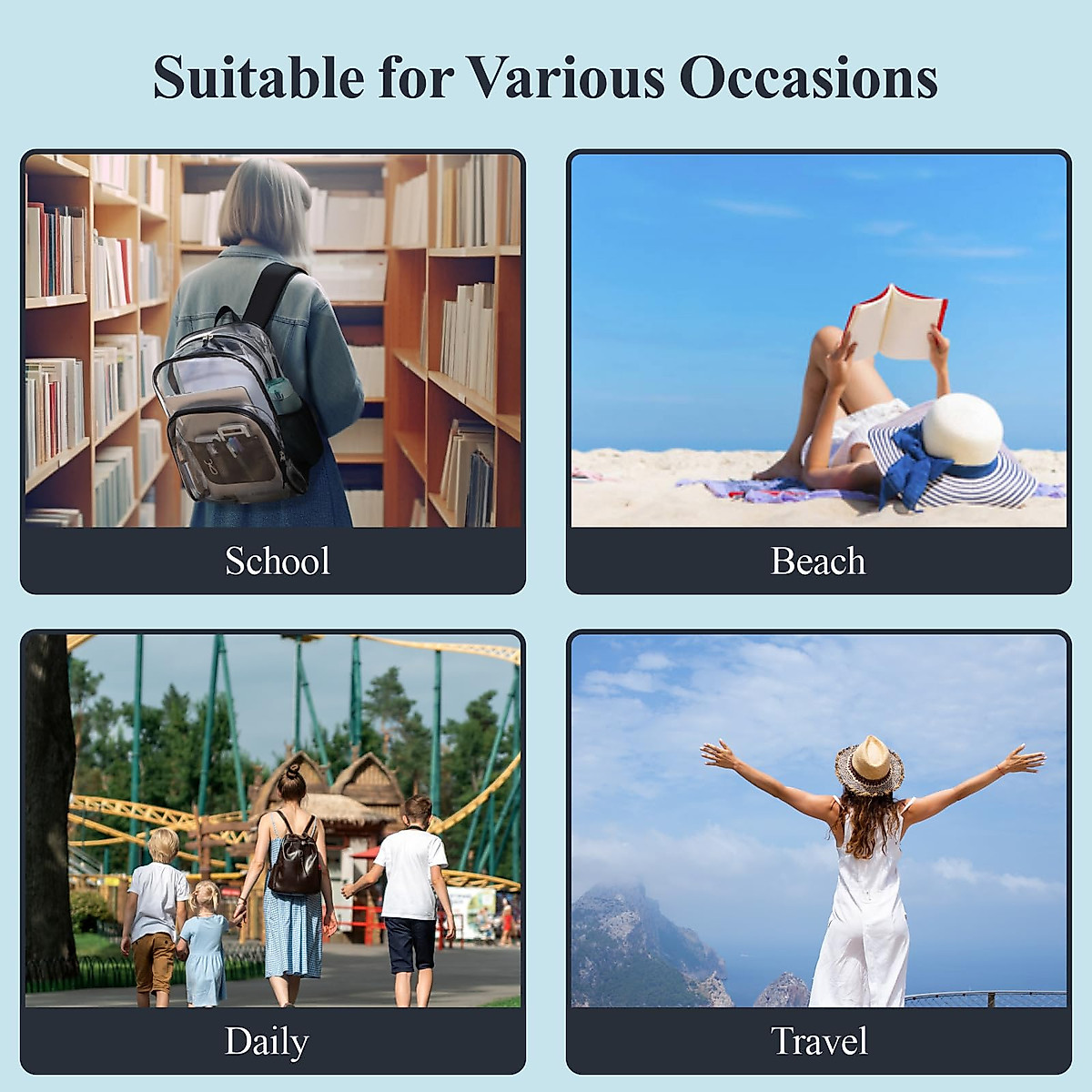 PACKISM Clear Backpack, Large Clear Backpack Heavy Duty Sturdy Shape Transparent Backpack, PVC See Through Backpack Clear Bookbag for Student, School, Workplace, Travel, Black