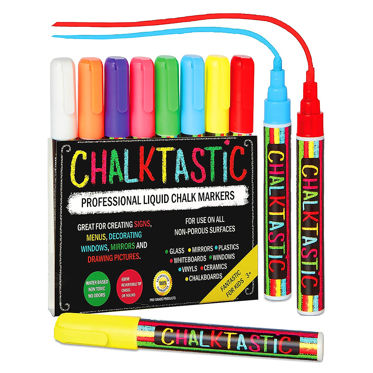 Chalktastic Chalkboard Markers for Kids Set of 8 Washable, Erasable Chalk Ink Dry Erase Pens for School, Chalkboard Menu Board & Glass Car Window - Neon, Pastel, White Chalk Pens - Gifts for Artists