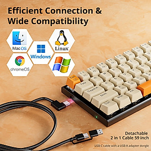 Redragon 60% Mechanical Gaming Keyboard, 68 Keys Wired Office RGB Keyboard with Arrow Keys, Programmable Macro, Red Switches for Windows Mac PC Laptop, Black/Beige/Orange