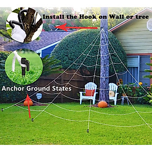 COOLJOY 200" Halloween Spider Web and 60" Giant Halloween Spider Halloween Decorations Virtual Realistic Hairy Spider Halloween Outdoor Indoor Decoration