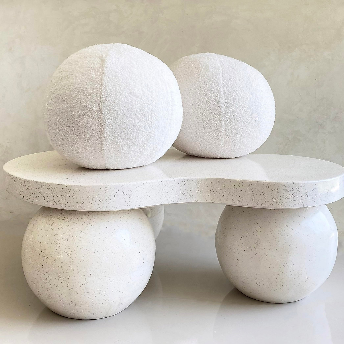 MORSHA Boucle Ball Pillow - 11.8 Inch Round Sphere cushion for Modern, Chic, and Boho Style Home Decor - Cute, Trendy, and Comfortable, GIFT, Teddy boucle fleece,Orb (IVORY)