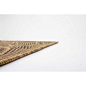 Unique Loom Trellis Collection Area Rug-Geometric Border Design, Moroccan Inspired for Indoor/Outdoor Décor, 8 ft x 11 ft 4 in, Light Brown/Brown