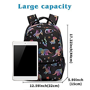 Dacawin Colorful Dinosaurs Backpack for Boys Girls Ocean Animals Kids Bookbag Underwater Letter Coral Starfish Toddler Back Pack for Kindergarten Preschool Elementary
