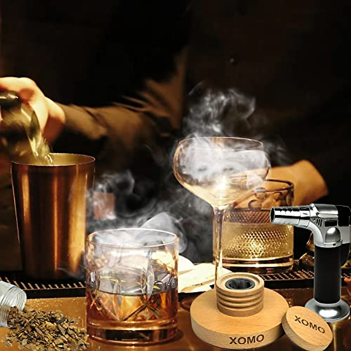 Cocktail Smoker Kit with Torch, XOMO Old Fashioned Drink Smoker Infuser Kit for Cocktails, Whiskey, & Bourbon, Whiskey Gift for Your Loved