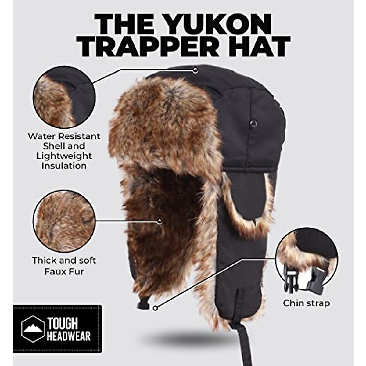 Tough Headwear Winter Trapper Hat - Russian Ushanka Trooper Aviator Hats for Men & Women - Snow Eskimo Hat with Ear Flaps
