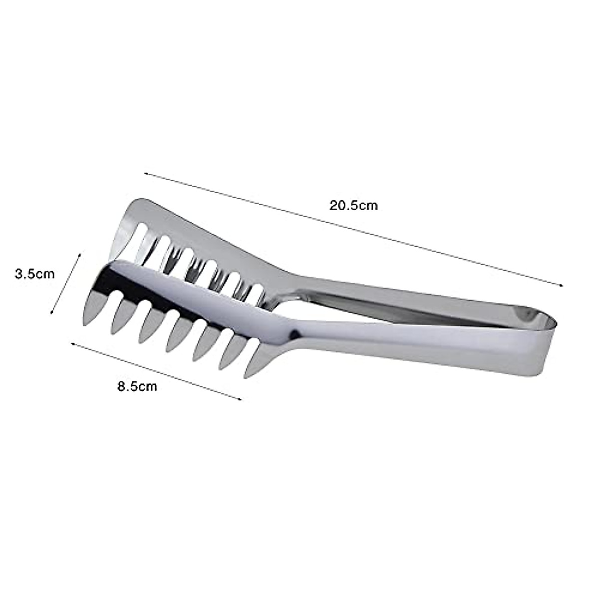 HornTide Stainless Steel Pasta Tongs Pack of 2 Piece Teethed Ends Design for Spaghetti Noodle Pastry Kitchen Serving Tong Set 8-inch 20cm