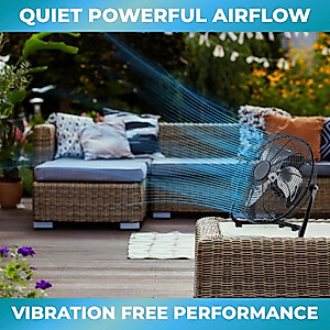 EZ-CHILL 12” Cradle Floor Fan, 3 Speed, High Velocity, 180 Degree Adjustable Tilt, All-Metal, Carry Handle, Rubber Feet, Airflow 15.42 ft/sec, Ideal for Home, Bedroom & Office, MTFDB-12