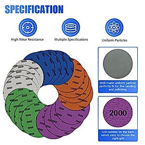 Water Grit Sandpaper 2000/3000/5000/7000/10000 and 5-inch Backing Pad Set, Wet Dry Electric Hook &Loop Sanding Disc with Pad, Grinding Abrasive Paper and Orbital Sander Polisher
