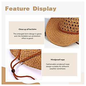 Generic Straw Cowboy Hat Wide Brim Sun Hat Cowgirl Summer Western Cowboy Hat for Holiday Party Men Women Travel Outdoor Family Sun Hat with Sunglasses Khaki