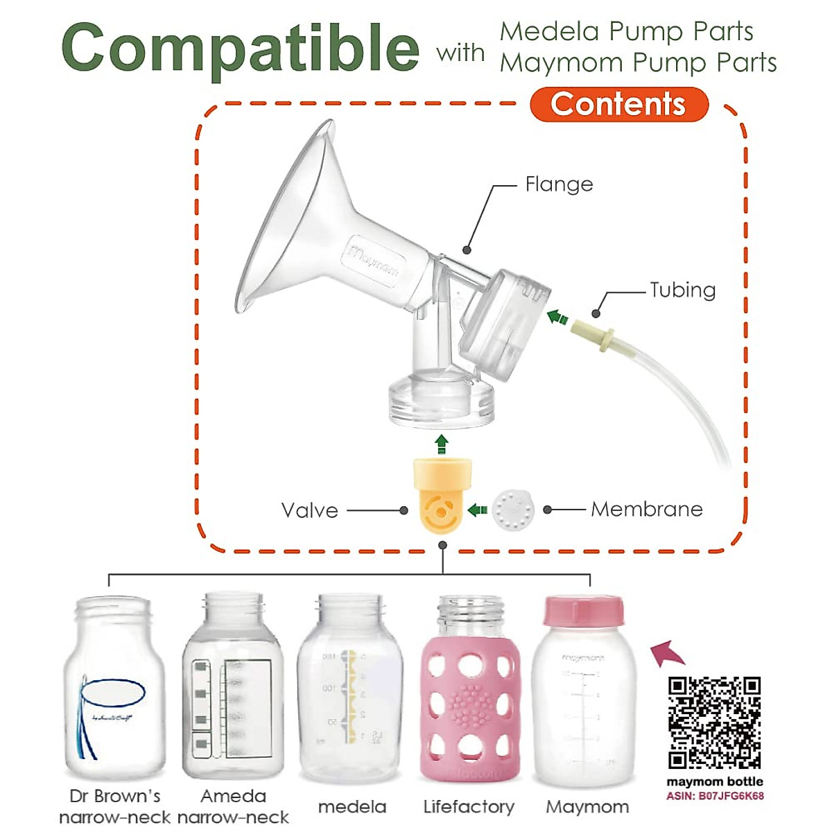 Maymom Breast Pump Kit Compatible with Medela Pump in Style Advanced Breast Pumps;2 Breastshields (one-piece, 24mm), 4 Valve, 6 Membrane, & 2 Pump-in-Style Tubing Can Replace Medela Pumpin Style Valve