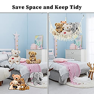 Boho Stuffed Animals Net Or Hammock Large,55 inch Toy Hammock Macrame Stuff Animal Storage Corner Hanging Net Holder,Mesh Hammock Plush Toy Organizer with Tassel & Hooks for Bedroom