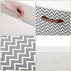 MaidMAX Cloth Storage Bins Cubes Baskets Containers with Wooden Handle for Home Closet Bedroom Drawers Organizers, Foldable, Gray Chevron, Set of 6