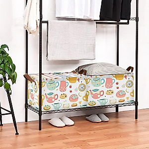 SPRIPORT Bread Teapot Cookies Foldable Storage Cube for Shelves Fabric Storage Bin with Metal Frame & Double Handles Large Storage Basket for Organizing Clothes Toys Blankets Books