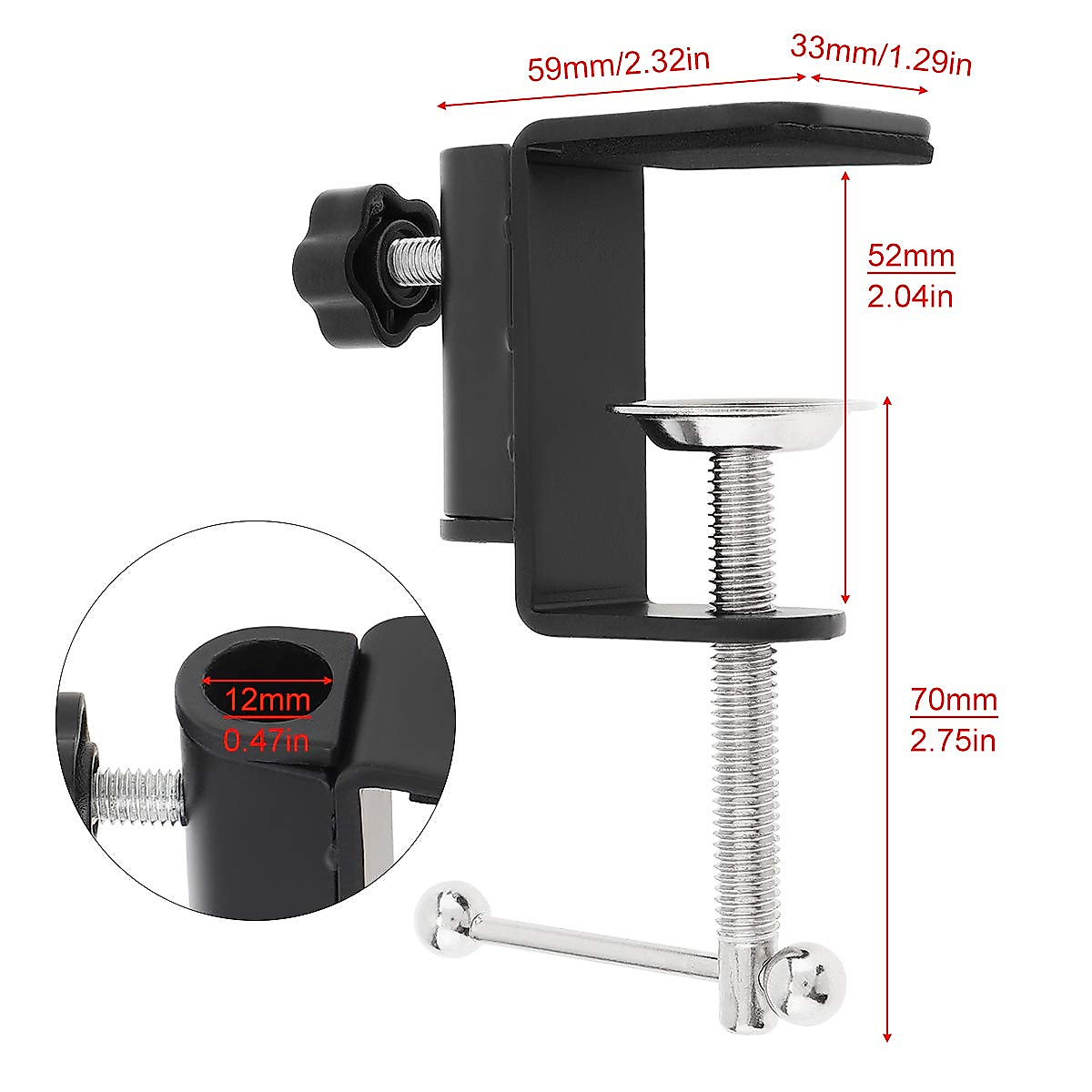RTNLIT Universal C Shape Table Mount Clamp for Microphone Suspension Boom Scissor Arm Stand Holder with Adjustable Positioning Screw, Fits up to 1.77"/4.5cm Desktop Thickness-Black