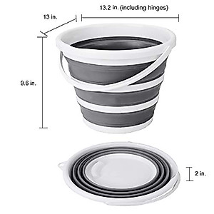 Eurow Indoor and Outdoor Collapsible Bucket with Handle, 10 Liters, 2.6 Gallons, Gray and White