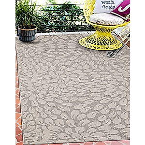 Sherloom Modern Bohemian Floral Indoor Outdoor Area Rug Weather Resistant Outdoor Carpet for Porch Deck Balcony Backyard Patio Rug 5x8 Gray