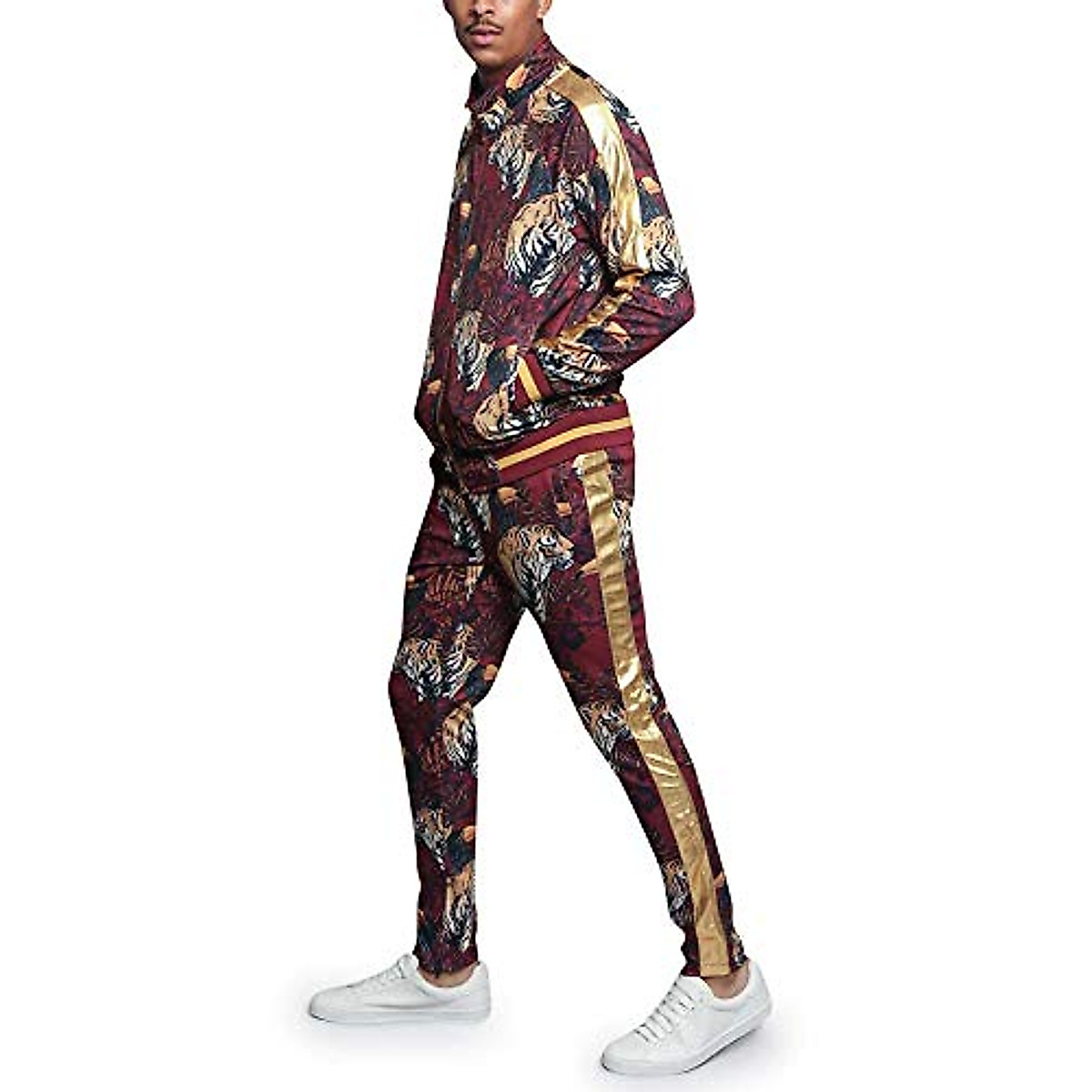 G-Style USA Men's Royal Floral Tiger Track Suit ST559 - Burgundy - 2X-Large