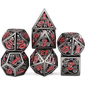 Oversize Skull Hollow DND Metal Dice Set, DNDND 25mm Hollow Copper Die Set with Gift Metal Case for Dungeons and Dragon Halloween (Black with Red Number)