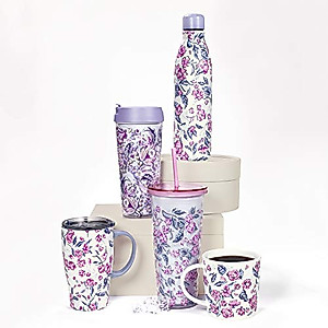 Vera Bradley Insulated Coffee Mug with Handle, 18 Ounce Stainless Steel Tumbler with Lid, Pink Floral Metal Thermal Cup, Hummingbird Ditsy