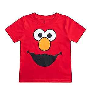 Sesame Street Boys’ Elmo and Cookie Monster Tee and Short Set for Infant and Toddler – Red/Blue