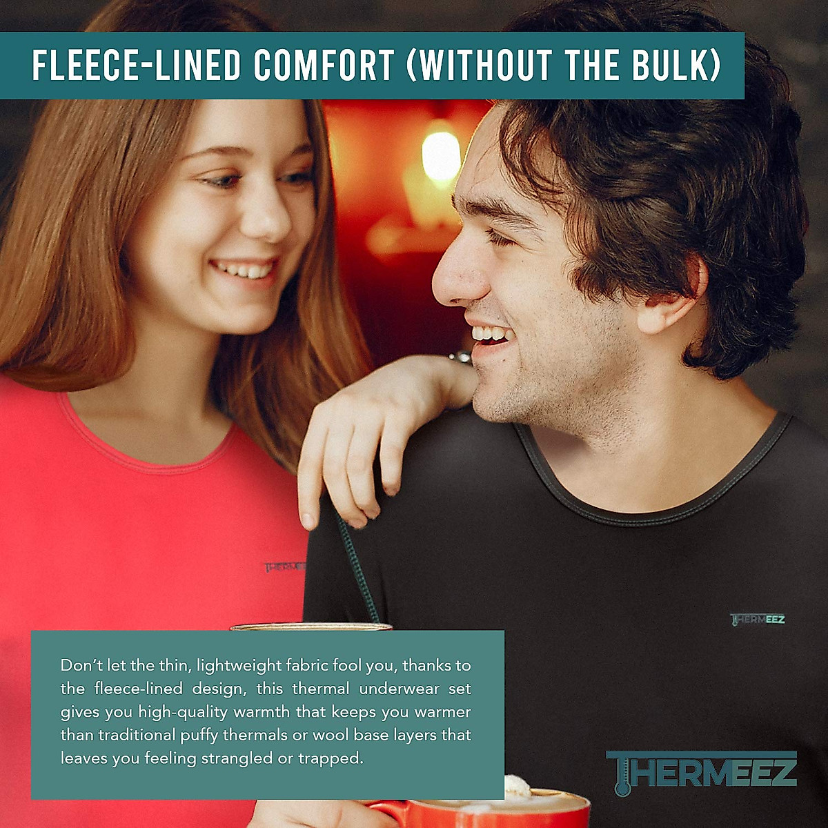 Thermal Underwear for Men (Thermal Long Johns) Sleeve Shirt & Pants Set, Base Layer w/Leggings Bottoms Ski/Extreme Cold (Black, 2Xlarge)