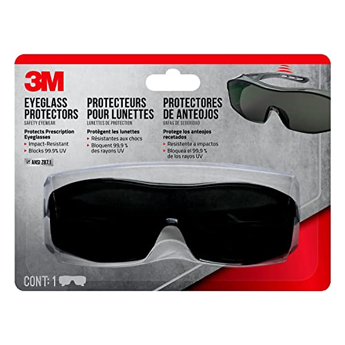 3M Safety Eyeglass Protectors with Scratch Resistant Lens, Tinted Gray Safety Glasses, Gray Lens, 1-Pair
