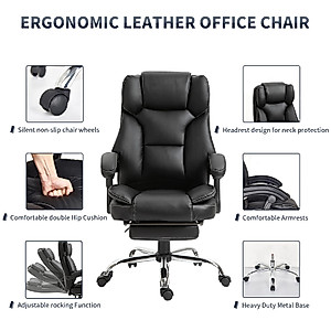 Massage Office Chair- Ergonomic Home Computer Desk Leather Chair,Adjustable Height Reclining Swivel Chair with Footrest,Black