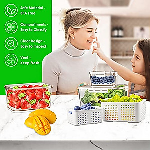 Vegetable Fruit Storage Containers for Fridge Organizer with Lid & Colander 3 Pack BPA-Free Produce Saver Containers for Lettuce Berry Stay Fresh,Lettuce Keeper for Fridge Organizers and Storage Clear