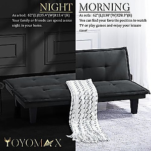 yoyomax Futon Convertible Couch,Breathable Fabric Folding Sofa Bed Easy to Clean-Ideal for Living Room,Bedroom, Apartment and Office-Compact Design for Spacing Saving, 62" D x 30" W x 28.3" H, Black