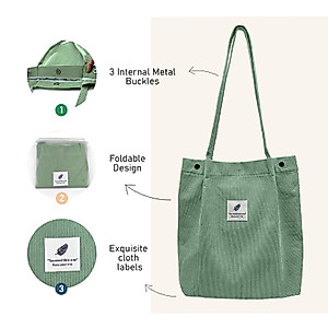 TELLUMO Fashion Corduroy Tote Bag Cow Print Bag Purses for Women Teen Girls with Inner Pocket (PeaGreen)