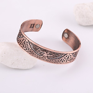 TEAMER Tree of Life Cuff Bracelet Stainless Steel Tree of Life Yggdrasil Cuff Bangle Celtic Knot Bracelet for Women Men (Antique Copper)