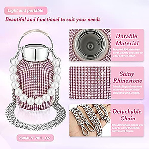 Diamond Water Bottle Bling Diamond Vacuum Flask Sparkling Glitter 7.78 OZ Bottles with Pearl Bracelet for Women Refillable Insulated Bottle Stainless (Pink)