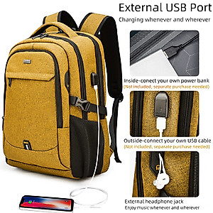 DUSLANG 17 Inch Laptop Backpack for Travel Water Resistant College Backpack for Women Laptop Bag with USB Charging Port Work Backpack,Yellow