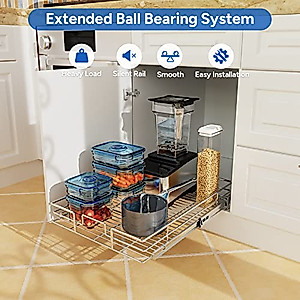 ROOMTEC Pull Out Cabinet Organizer, Cabinet Pull Out Shelves 20" W x 21" D, Heavy Duty Cabinet Drawers Slide Out Kitchen Cabinet Organizers Storage Shelf