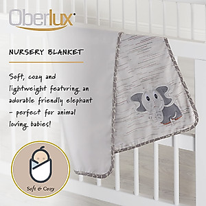 Super Soft Minky Baby Blanket - Embroidered Elephant Design, Jungle Safari Theme, 30x40 Inches, Gender-Neutral Baby Blanket for Boys & Girls.