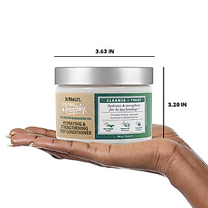 Dr. Miracle's Strong & Healthy Hydrating & Strengthening Deep Conditioner. Contains Coconut Oil to provide intense moisture and repair damaged hair.
