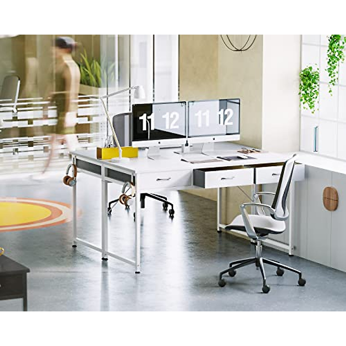 ODK 48 Inch Computer Desk with 3 Fabric Drawers, Home Office Desks with Storage, Modern Work Desk for Bedroom, Writing Study Table, White