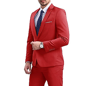 YFFUSHI Men Slim Fit One Button Blazer Jacket Casual/Party Sport Coat,Red,Small