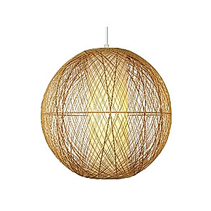Globe Electric 61014 1-Light Pendant, Natural Rattan Shade, White Inner Fabric Shade, Designer White Cloth Cord, Bulb Included