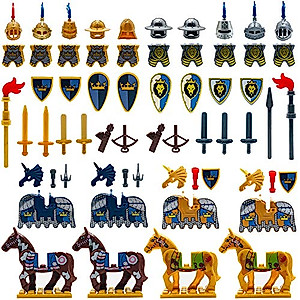 MIUTRUE Medieval Weapons Accessories Knights Block Toy with Figures (10 Sets Weapons & 4 Sets Horses & 10 Figures)